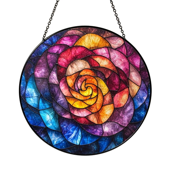 Circular Galaxy Glass Window Suncatcher, Mosaic Inspired Abstract ...