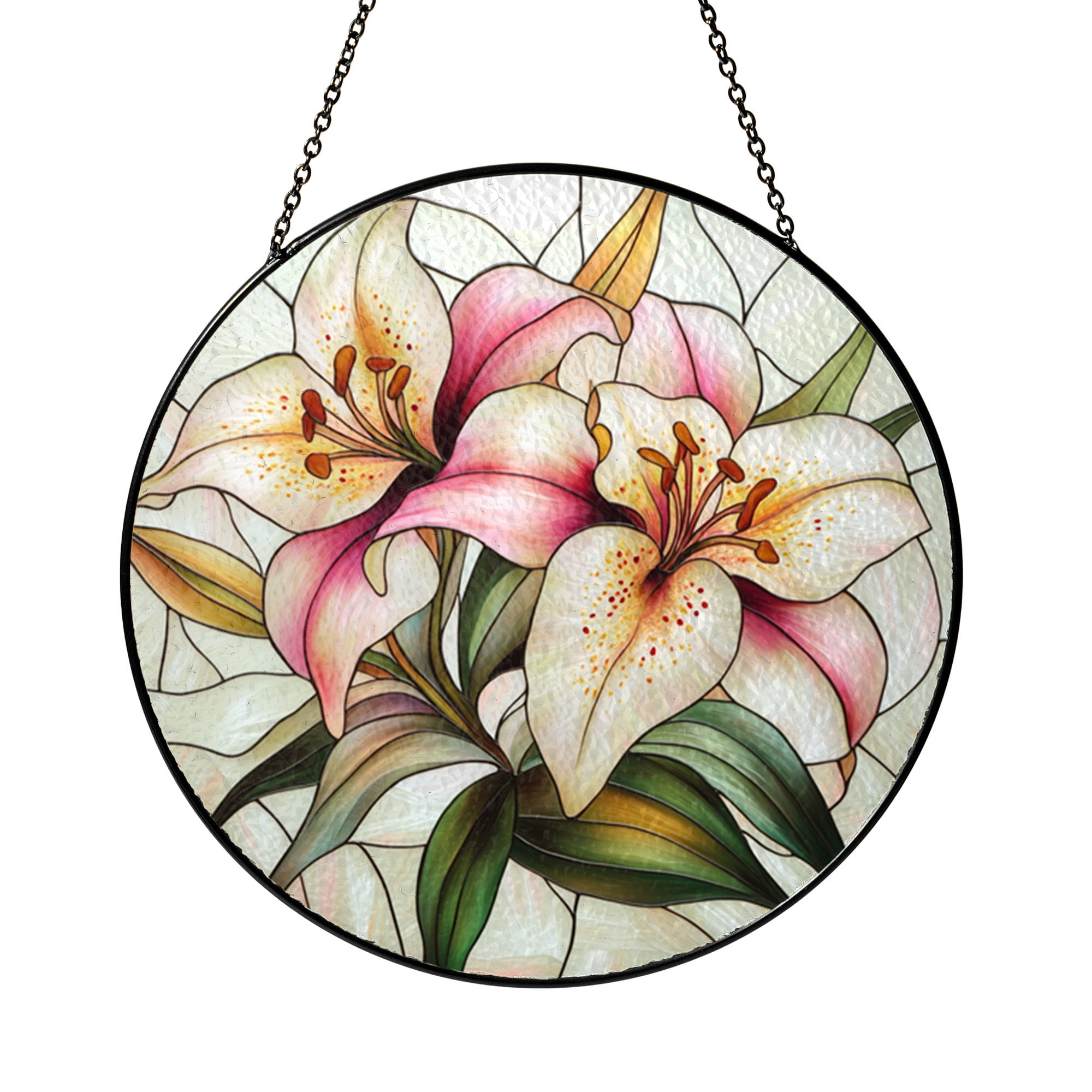 Circular Lilies Stained Glass Suncatcher Lily Flower Window Hanging ...