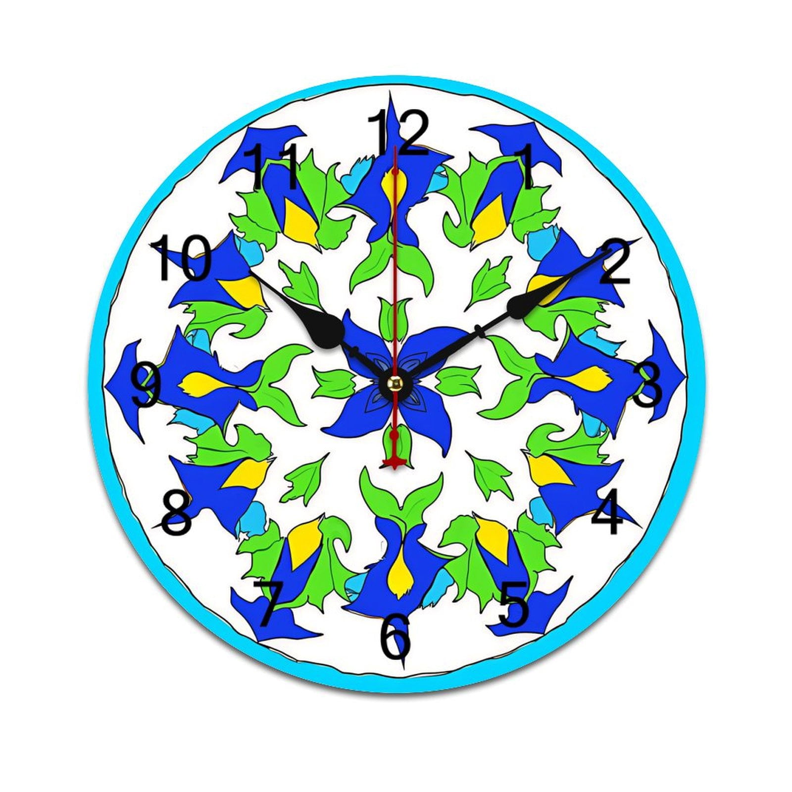 A Circular Mandala with Blue And Yellow Flowers And Green Leaves on A ...
