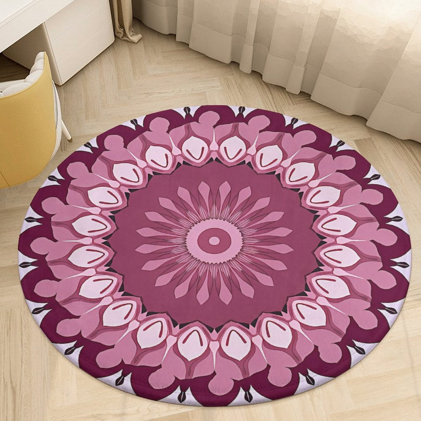 A Circular Mandala Design in Shades of Pink And Purple on A Light Pink ...