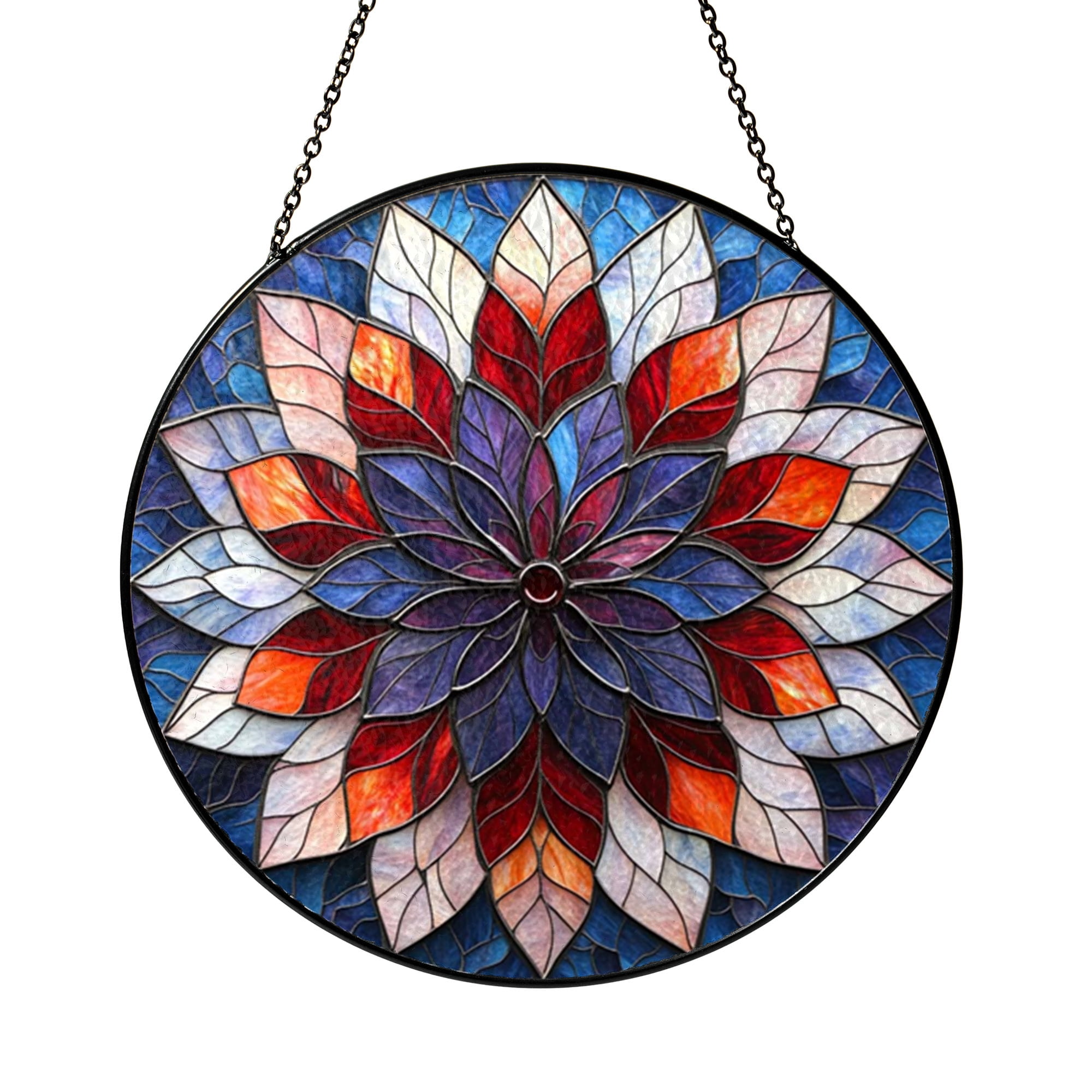 Circular Mandala Pattern Stained Glass Suncatcher, Window Decor Hanging ...