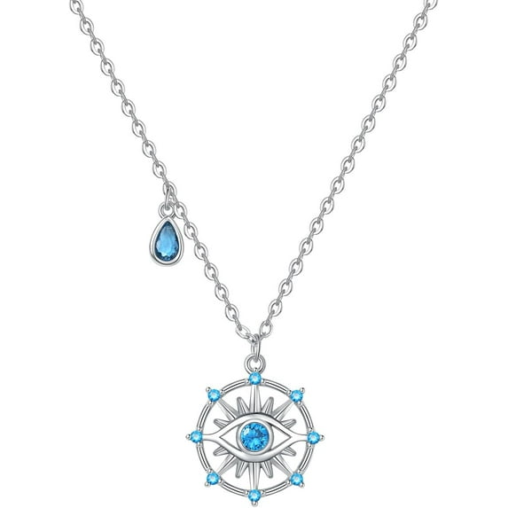 Circular Openwork Evil Eye Stone-Set Teardrop Zircon Necklace, Minimalist Everyday Jewelry[q741 ...
