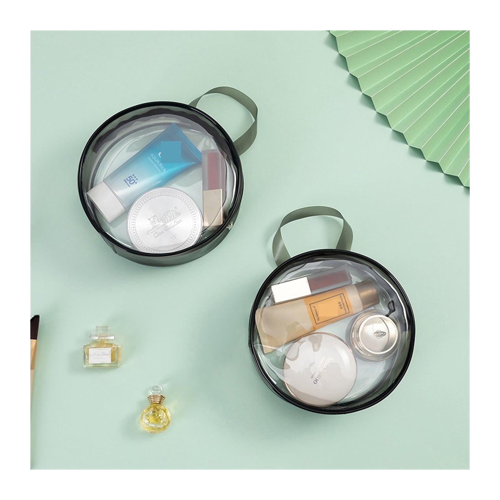 Circular PVC Cosmetic Bag, Transparent Hand Held Adhesive Bone Storage ...