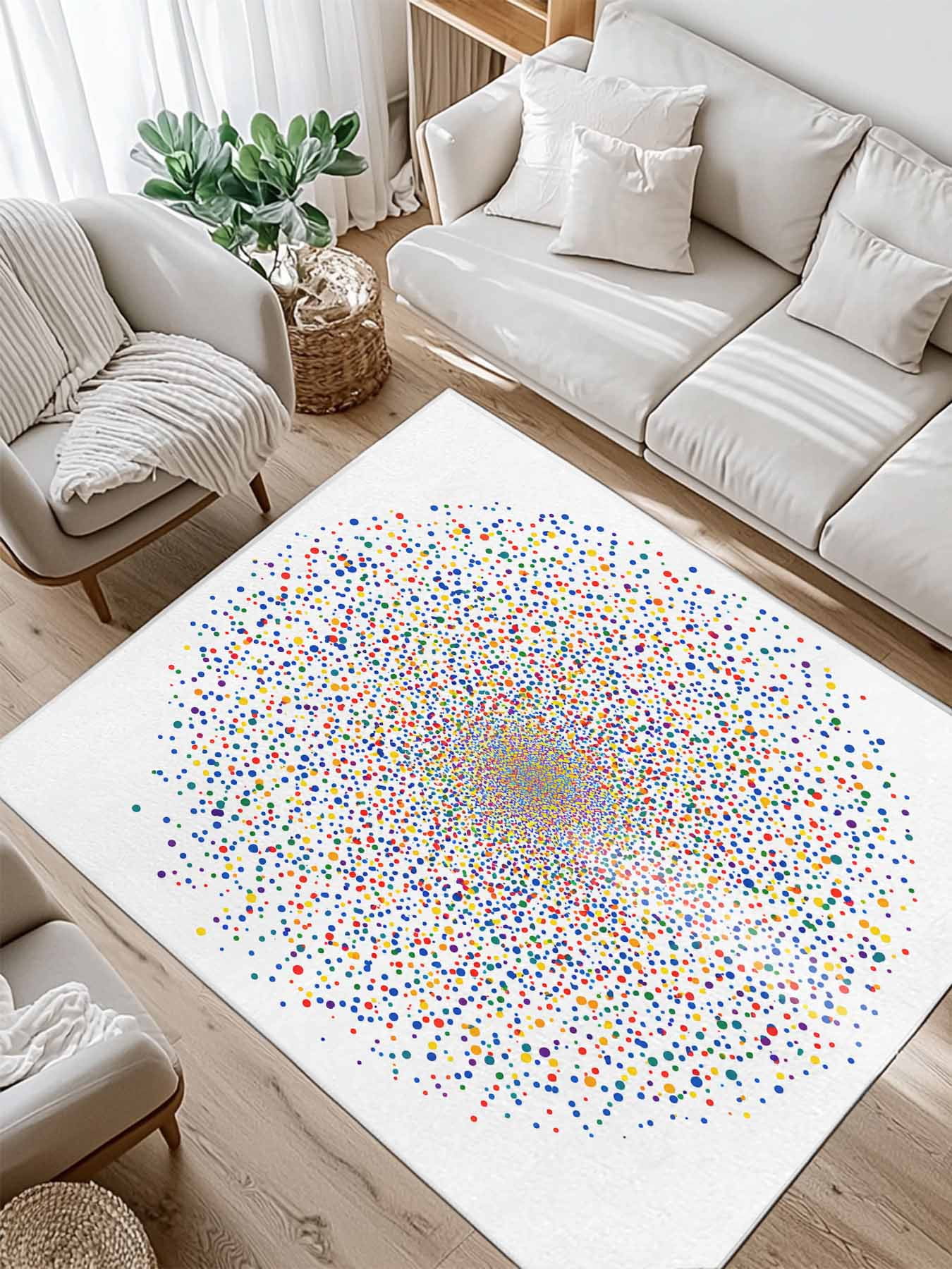 Circular Pattern Area Rug for Bedroom 4x6 Ft Colorful Wave Point Retro ...