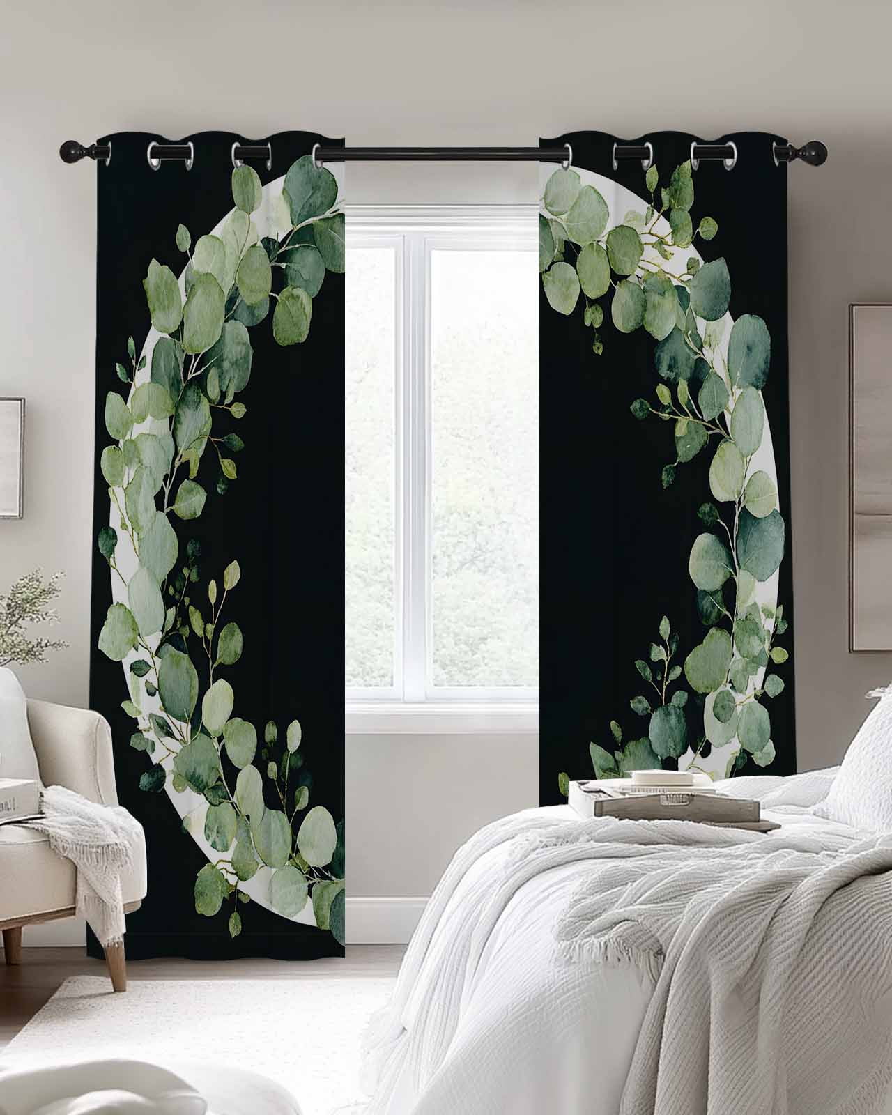Circular Pattern Blackout Curtains 2 Panels Eucalyptus Leaf Vintage ...