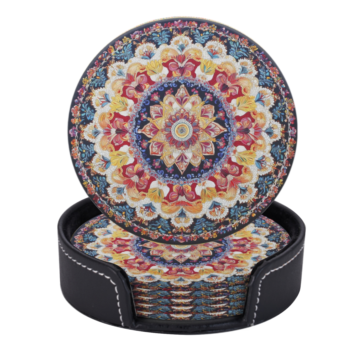 PU Leather Coasters for Drinks Bar Beer,Set of 6 with Holder,Round ...