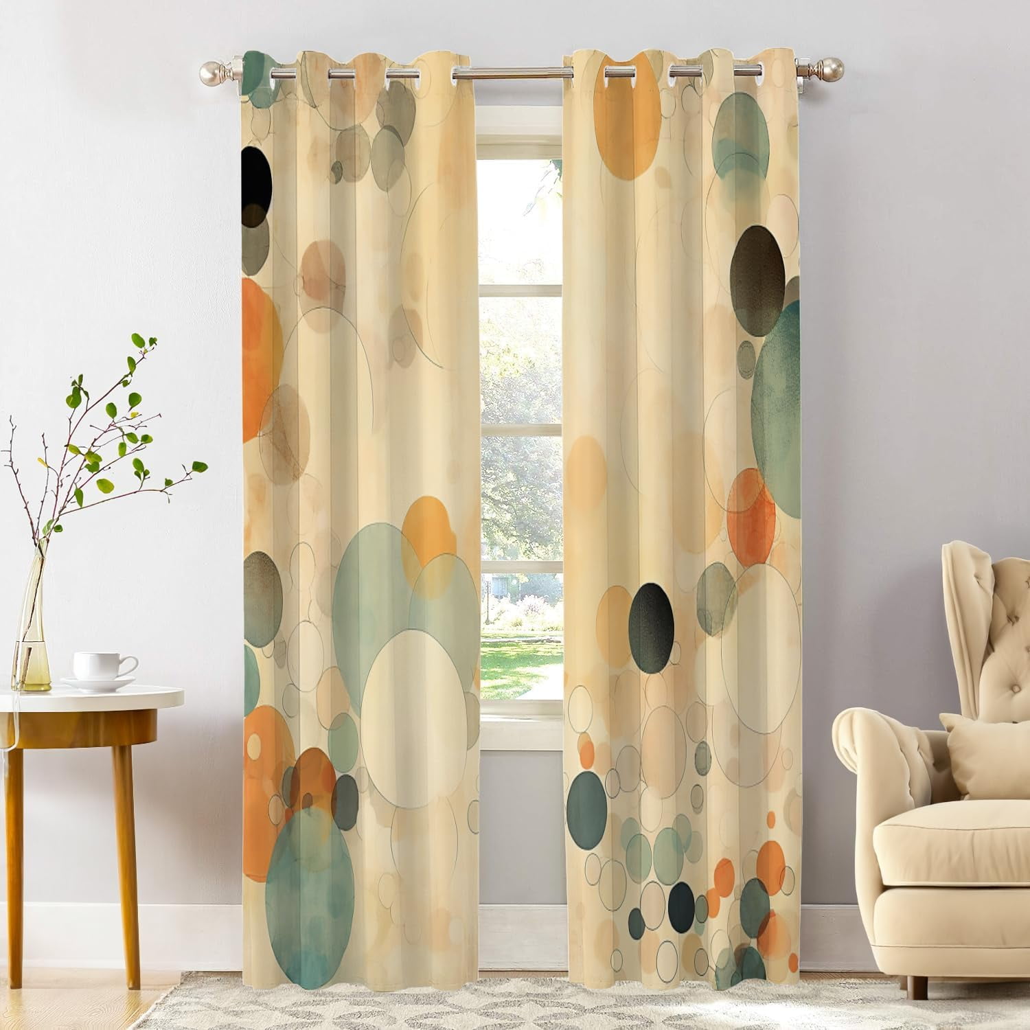 Circular Patterns Blackout Window Curtains, Soft Colored Abstract ...