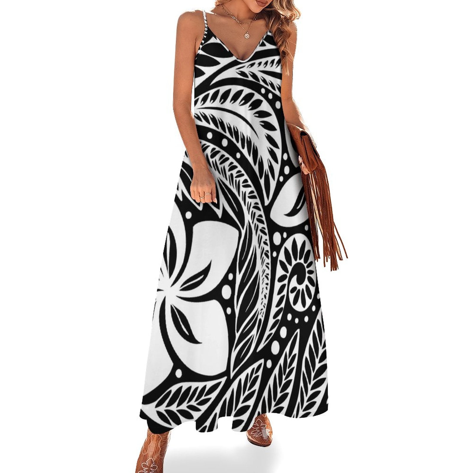 Circular Polynesian White Floral Tattoo Sleeveless Dress Party dresses ...