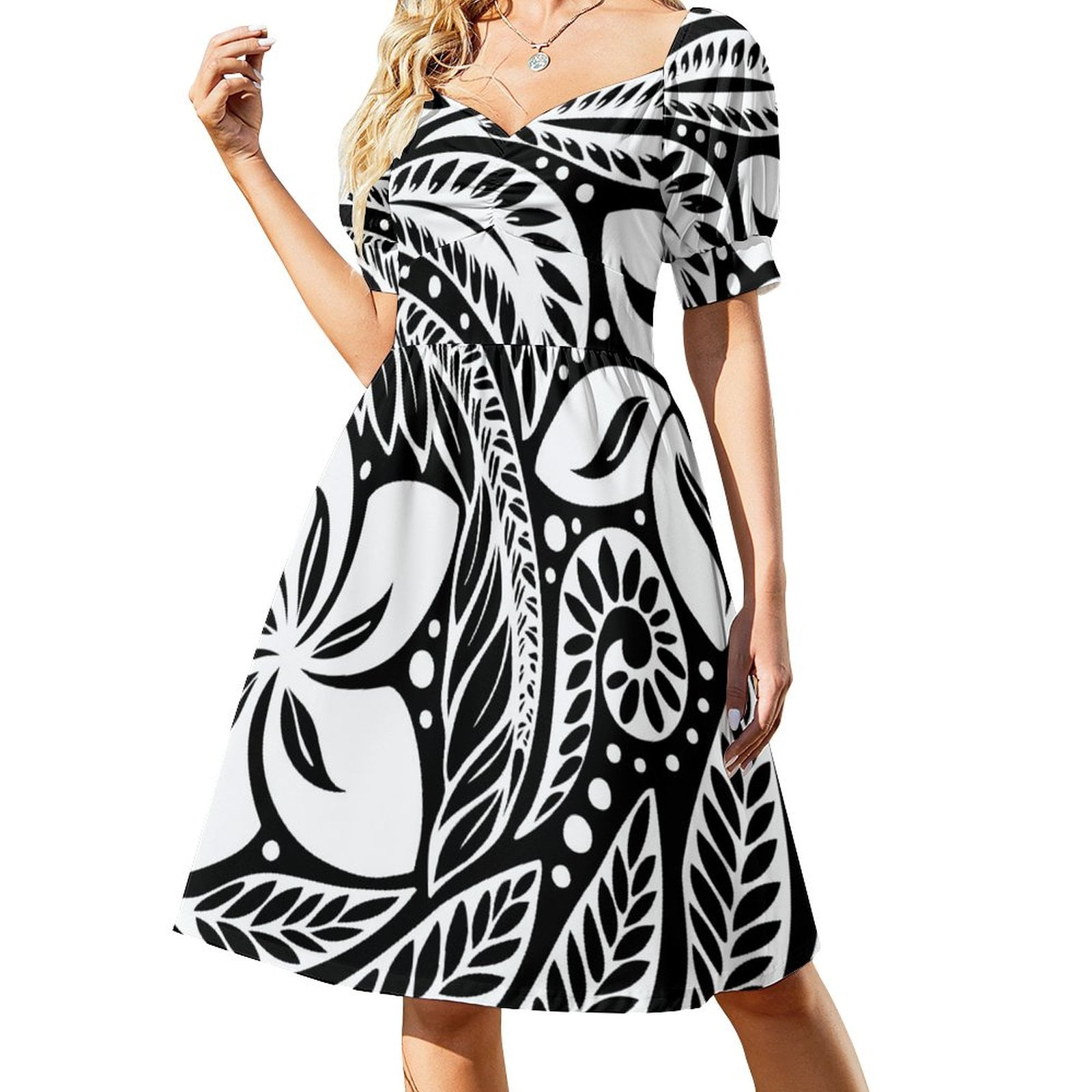 Circular Polynesian White Floral Tattoo Sleeveless Dress dress women ...