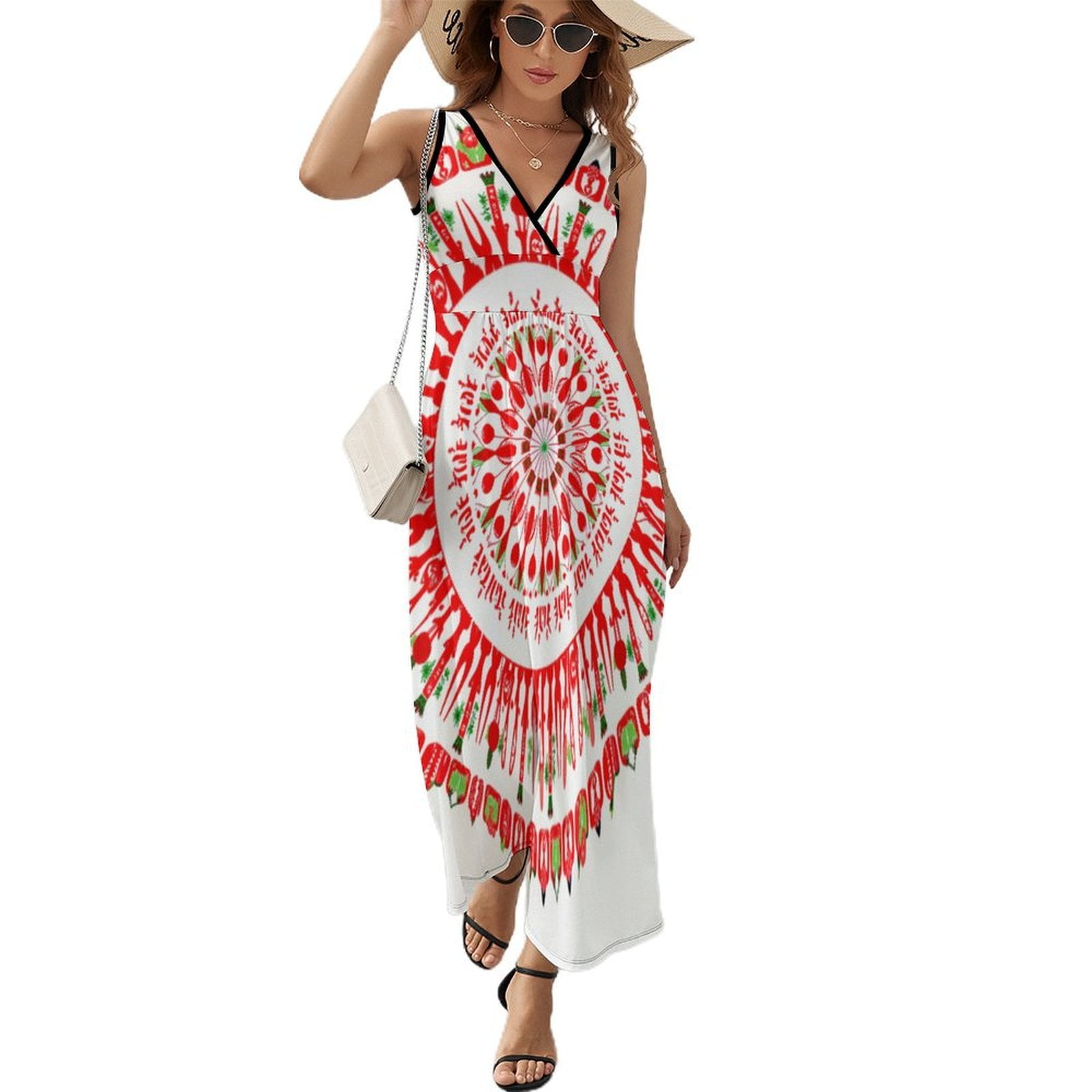 Circular Red And White Design Dress Fashion Boho Beach Long Dresses ...