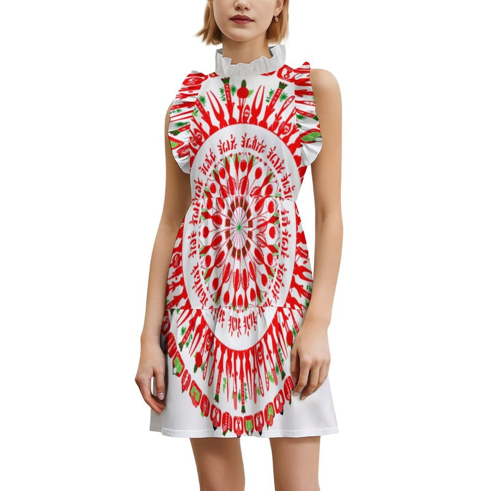 Circular Red And White Design Women's Fashion Casual Dress Summer Stand ...