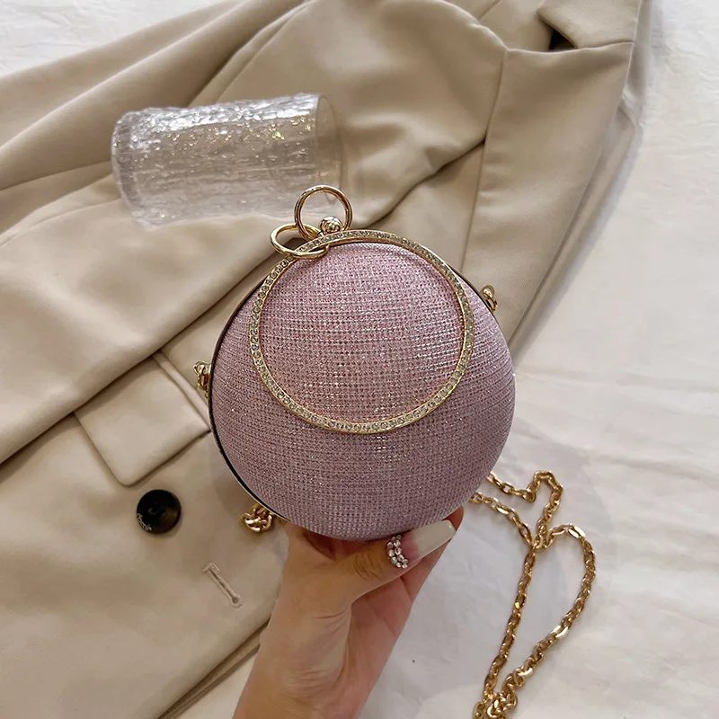 Circular Ring Portable Evening Bags Metal Sliver Round Ball Handbags ...