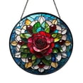 Circular Rose Flower Stained Glass Panel – Floral Window Decor ...
