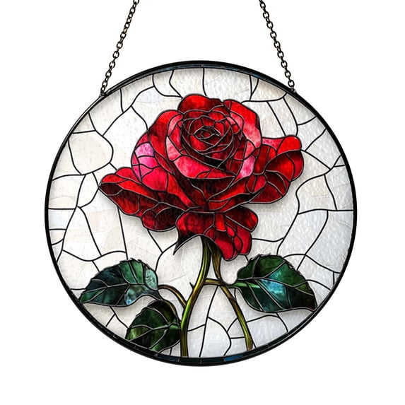 Circular Rose Flower Stained Glass Style Window Art2001 - Walmart.com