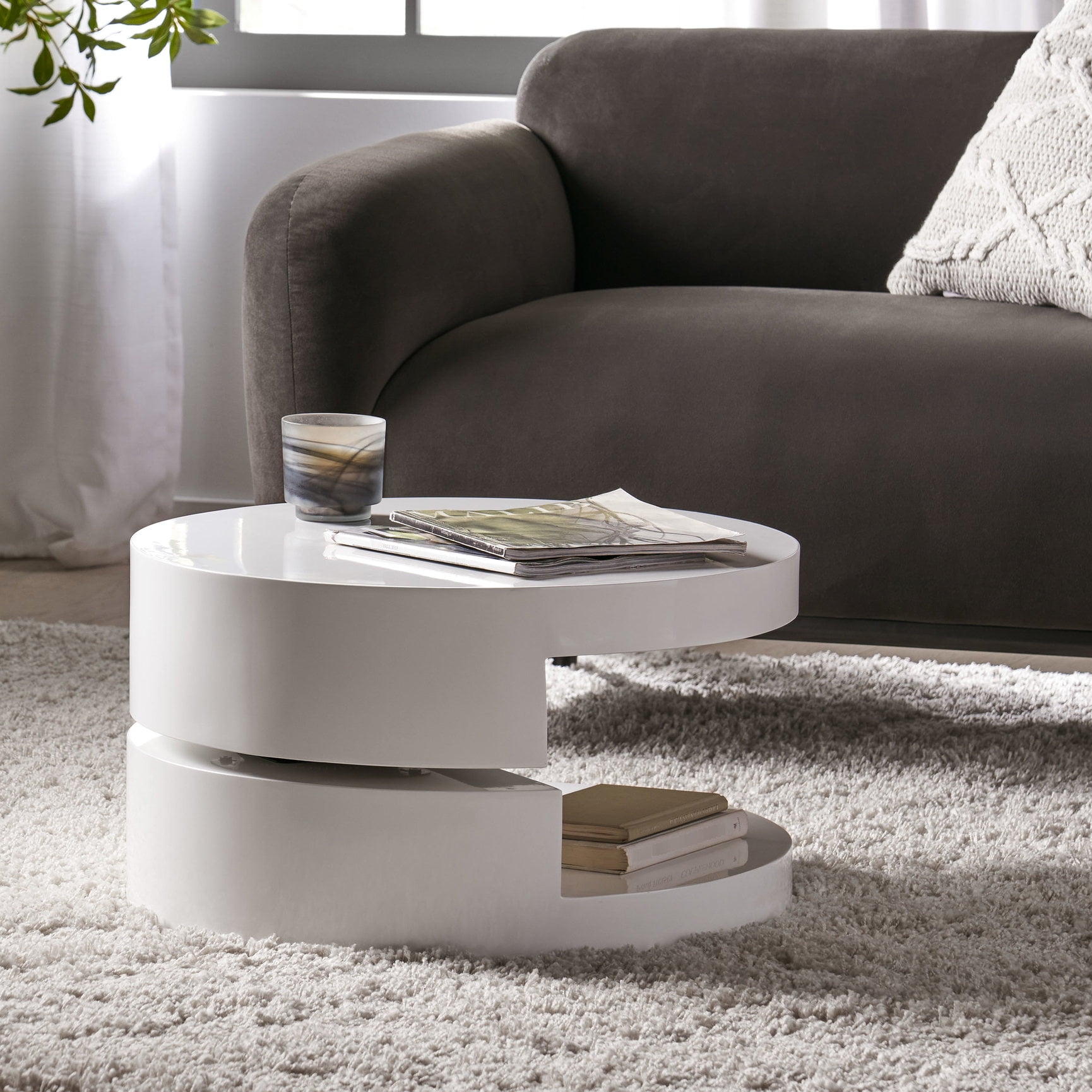 Circular Rotatable Coffee Table - Modern Style with 2 Circular Rotating ...