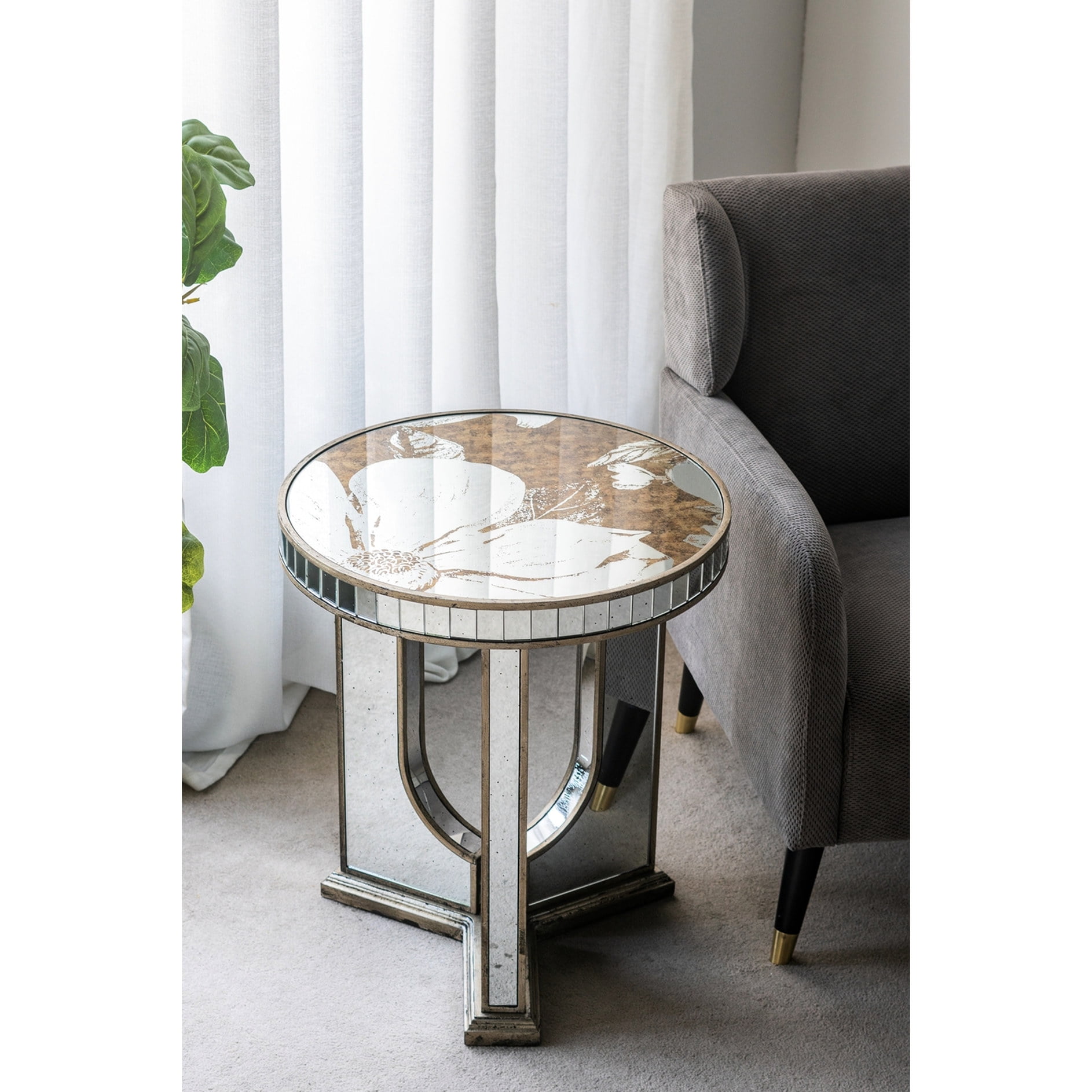 Circular Side Table with Floral Motifs | Used in Living Room, Entryway ...