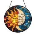 Circular Stained Glass Sun Suncatcher Featuring Expressive Face, Blue ...