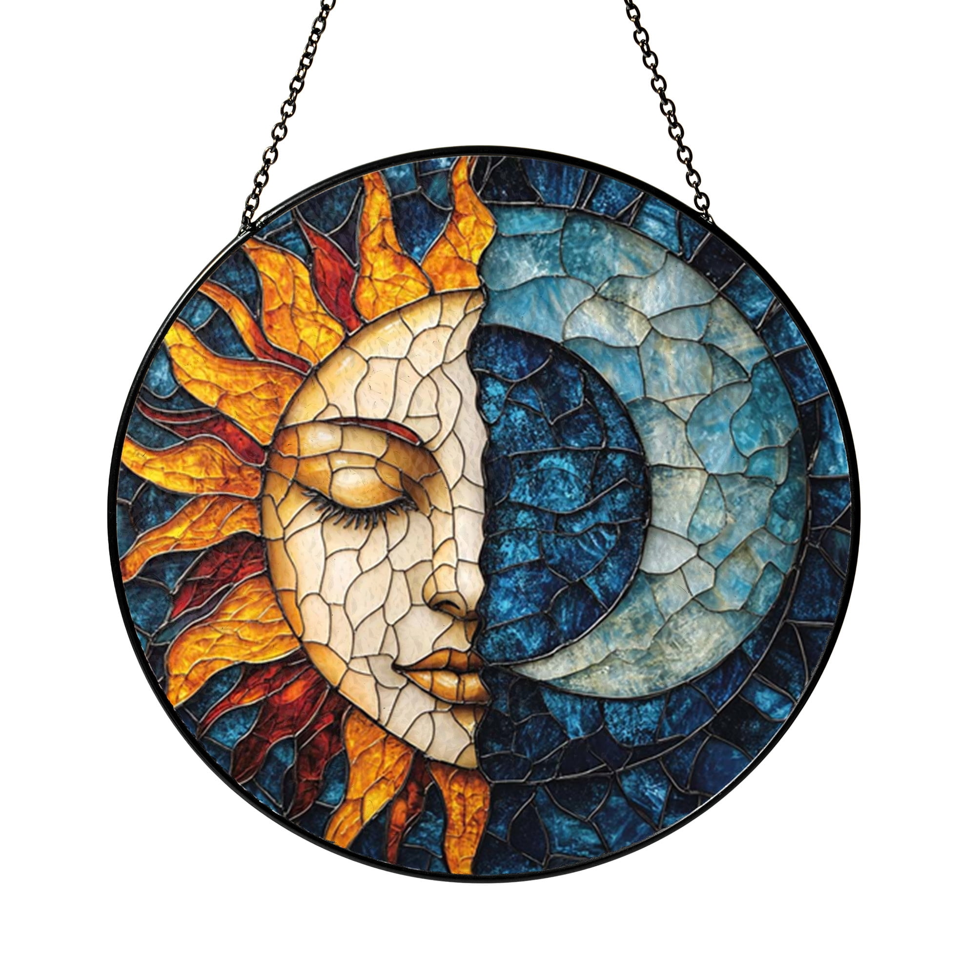 Circular Sun Moon Inspired Window Decor – Glass Style Hanging1701 ...