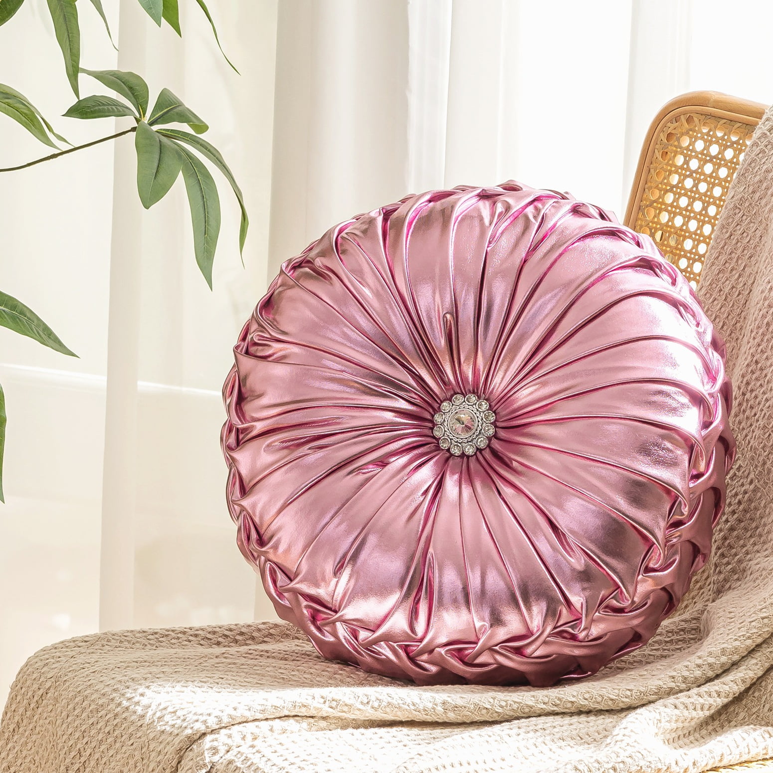 Circular Throw Pillows Pumpkin Pleated Handmade Metallic for Home Decor ...