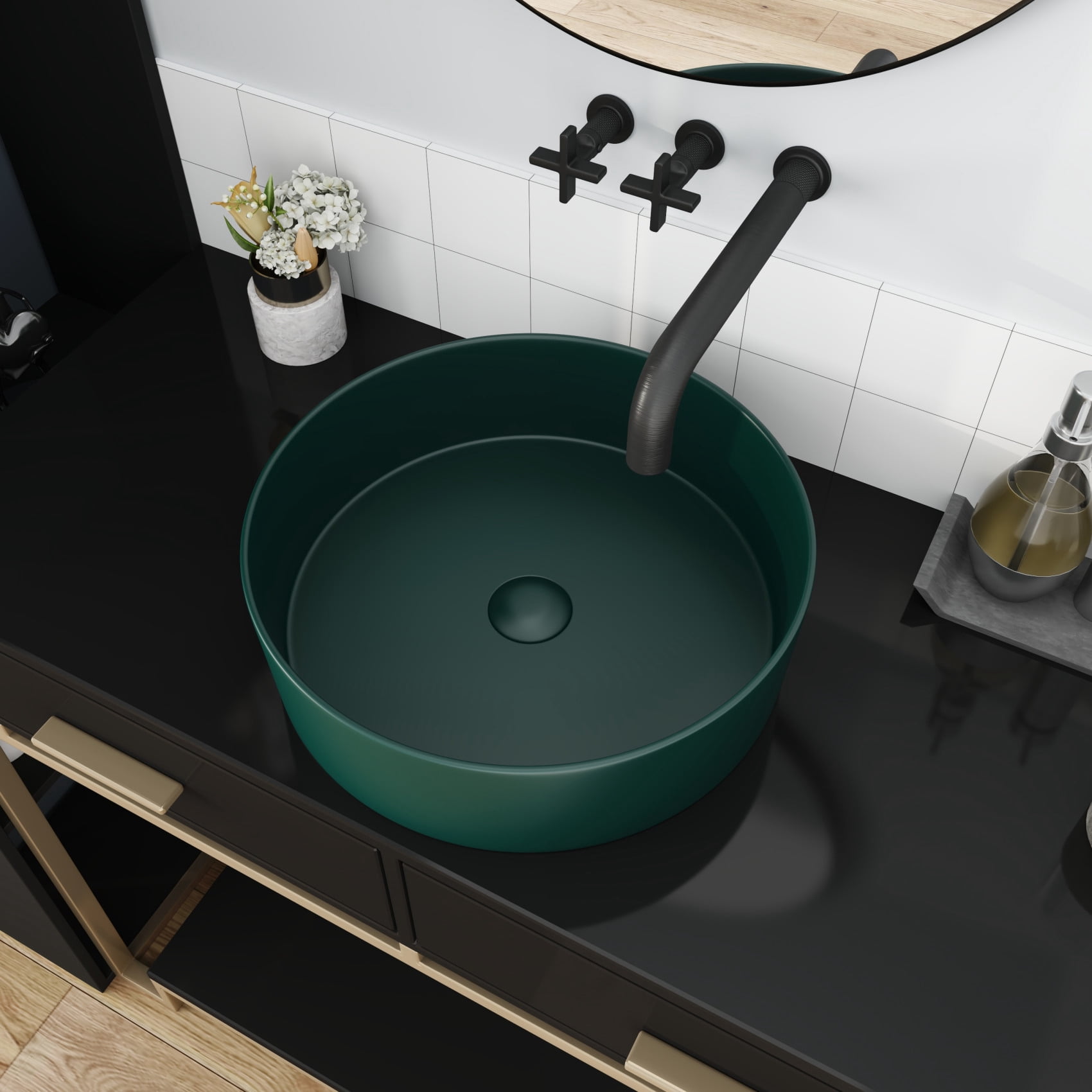 Circular Vessel Bathroom Sink, Ceramic Wash Basin for Bathroom (Pop-up ...