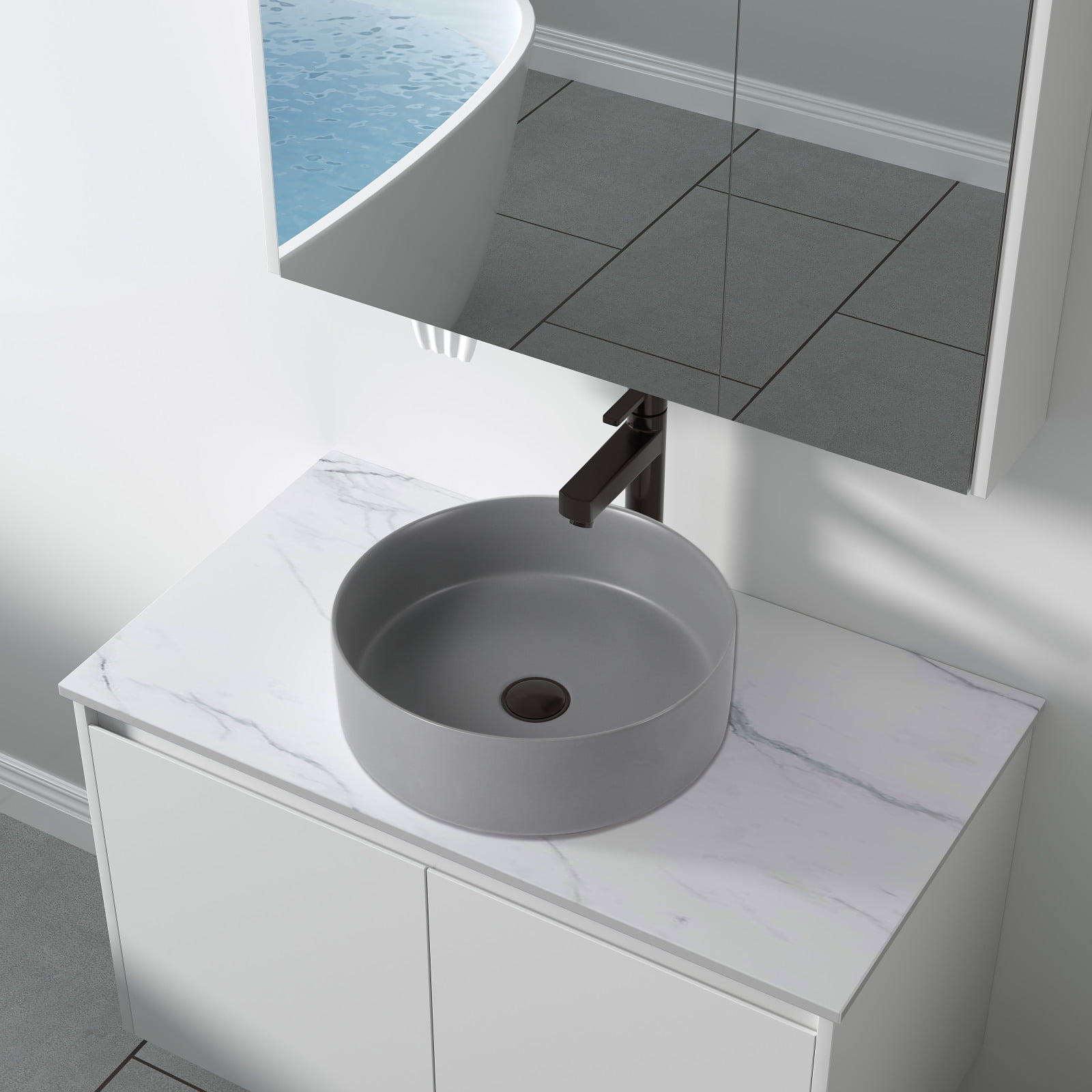 Circular Vessel Bathroom Sink, Ceramic Wash Basin for Bathroom (Pop-up ...