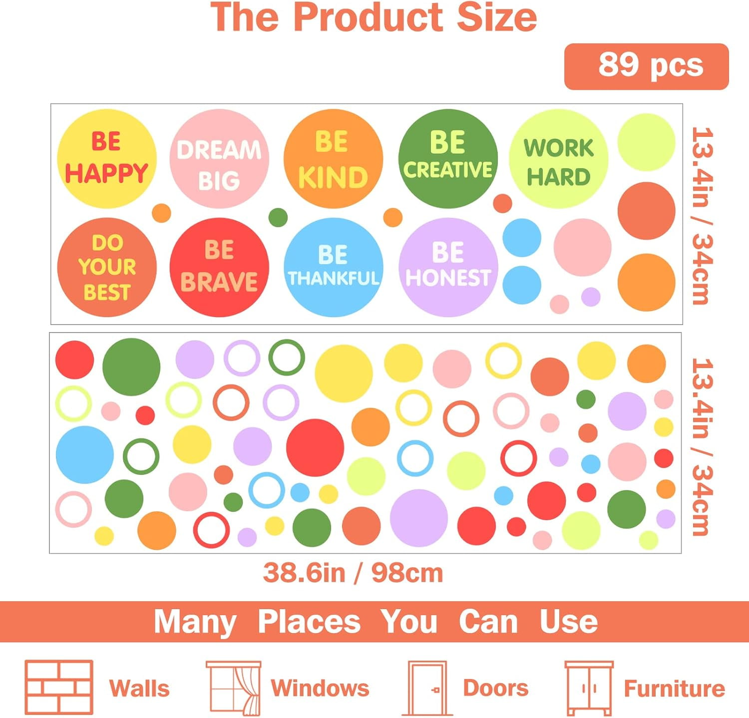 Circular Wall Sticker 89 Pieces Colorful Inspirational Quotes Wall ...