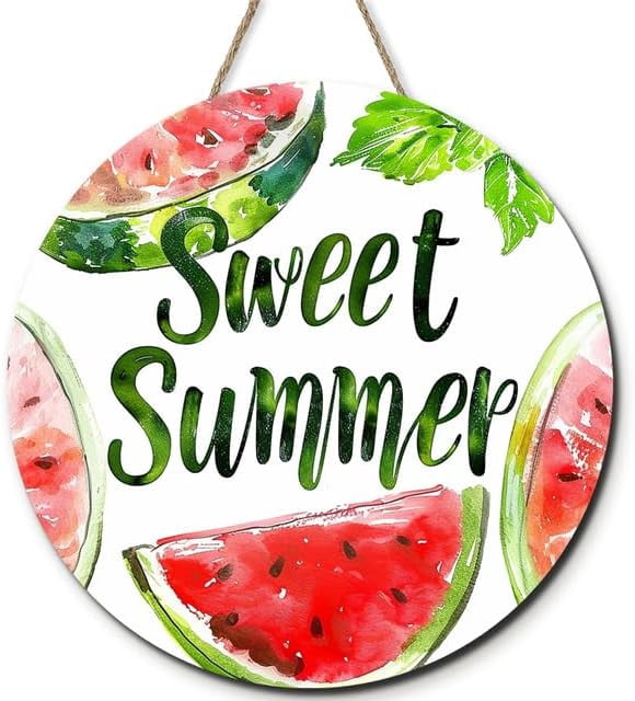 Circular Wood Hello Summer Blue Sign for Front Door Round Wood Summer ...