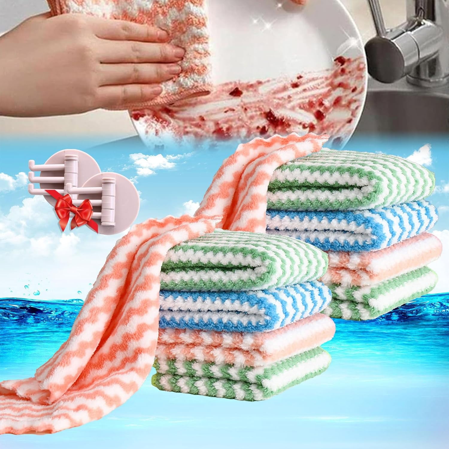 Circulatik Coral Fleece Striped Rag Cleaning Dish Cloth, 2025 New ...