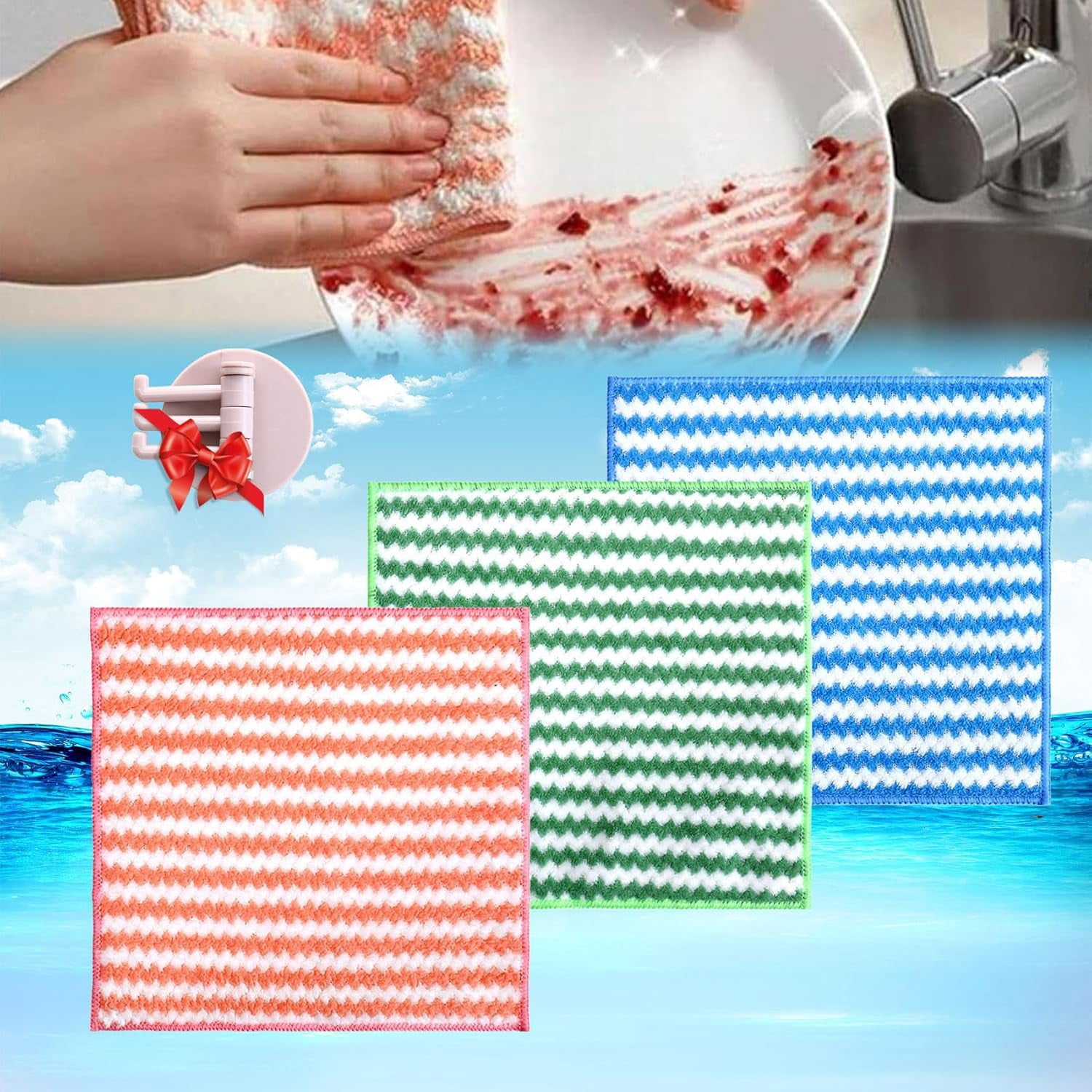 Circulatik Coral Fleece Striped Rag Cleaning Dish Cloth, 2025 New ...