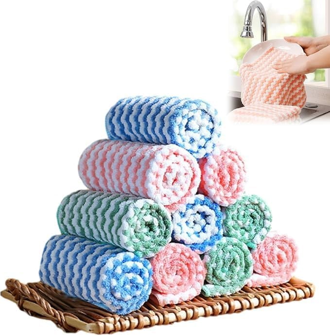 Circulatik Coral Fleece Striped Rag Cleaning Dish Cloth, 2025 New ...