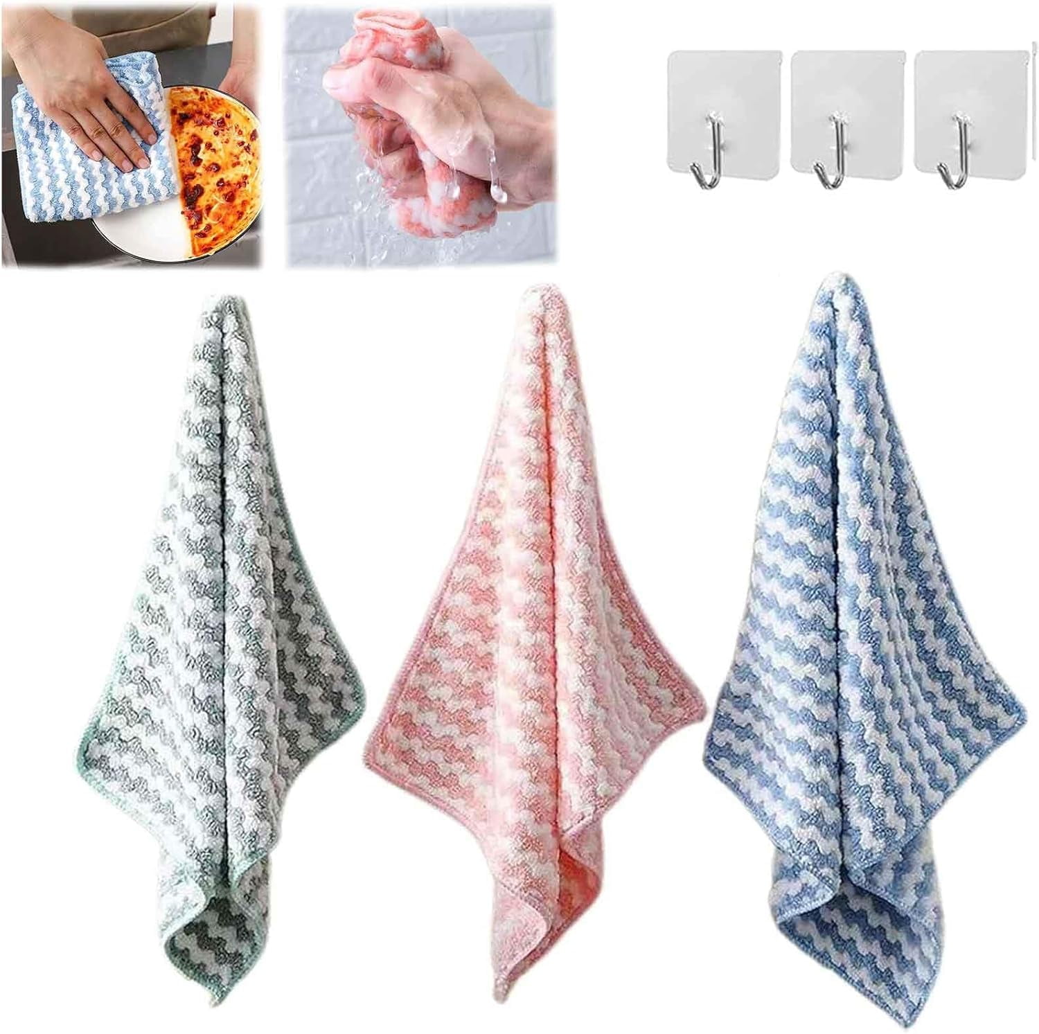 Circulatik Coral Fleece Striped Rag Cleaning Dish Cloth, Circulatik ...