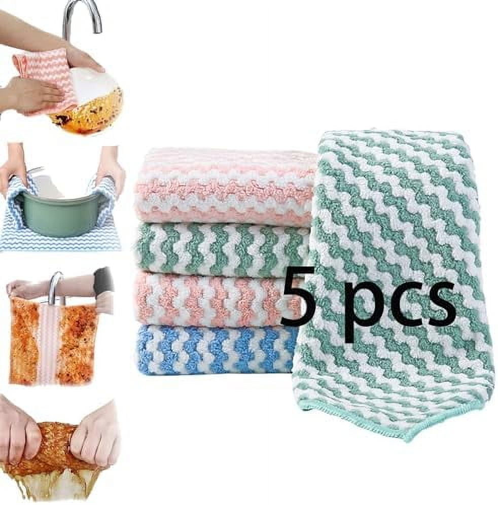 Circulatik Coral Fleece Striped Rag Cleaning Dish Cloth, Reusable and ...