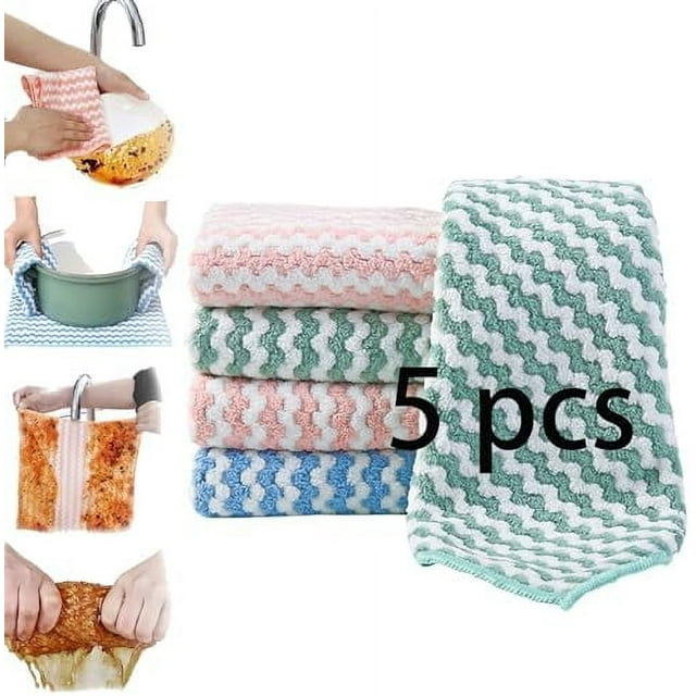 Circulatik Coral Fleece Striped Rag Cleaning Dish Cloth, Reusable and ...
