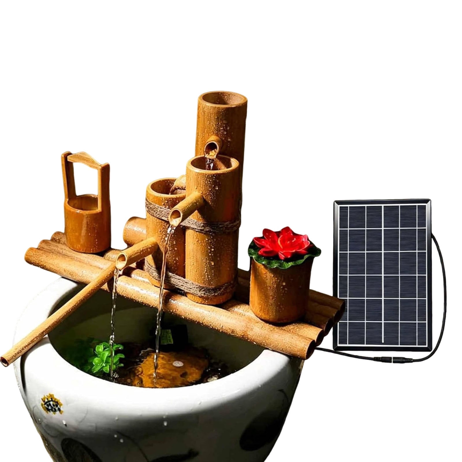Circulating Fountain Water Feature with Solar Power and Pump, Zen Decor ...