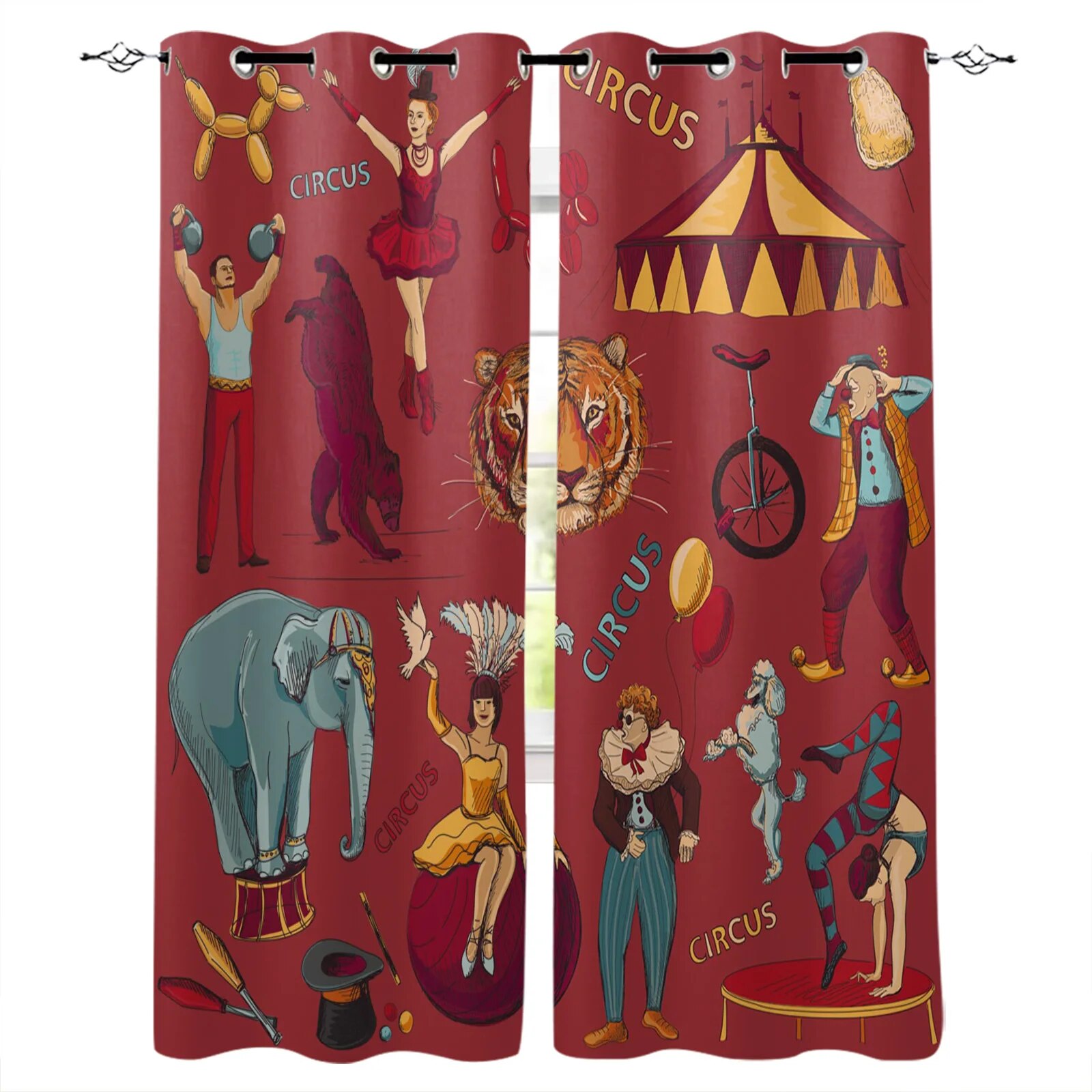 Circus Acrobat Elephant Tiger Curtains For Living Room Window Curtain ...