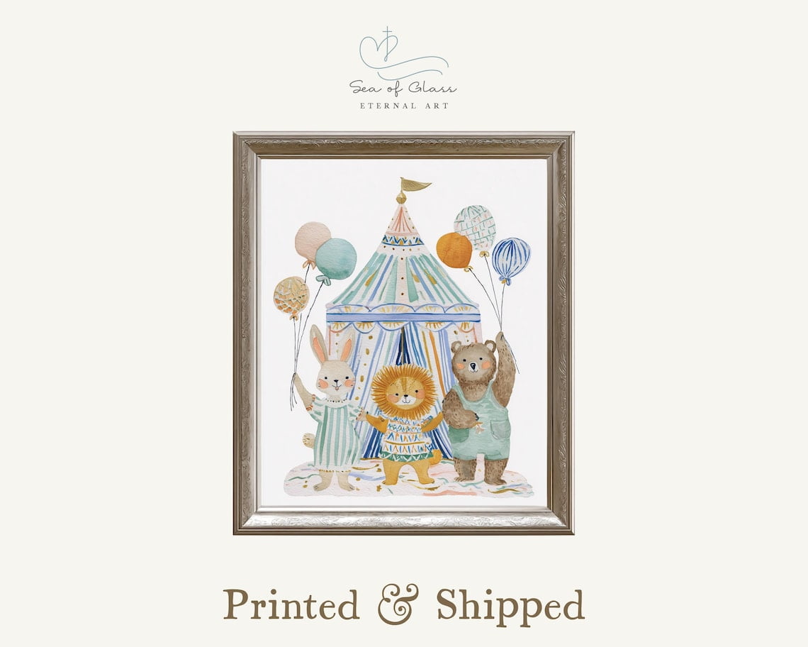 Circus Animal Nursery Wall Art Poster: Bunny Lion Bear Print Poster ...