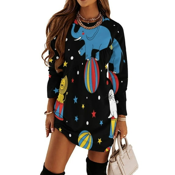 Circus Animals Pattern Print Loose Dress Evening Dress Summer Dresses ...