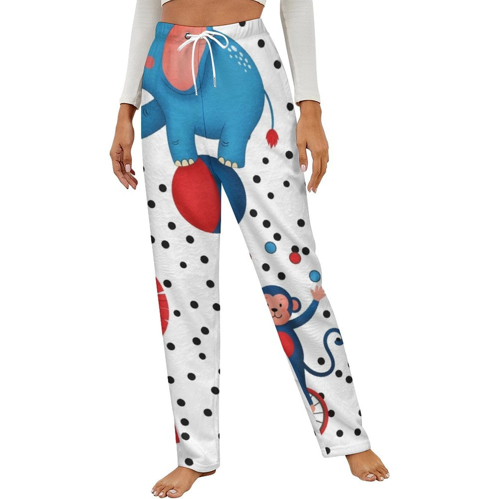 Circus Animals Pattern Print Winter Female Pants Flannel High Waist ...