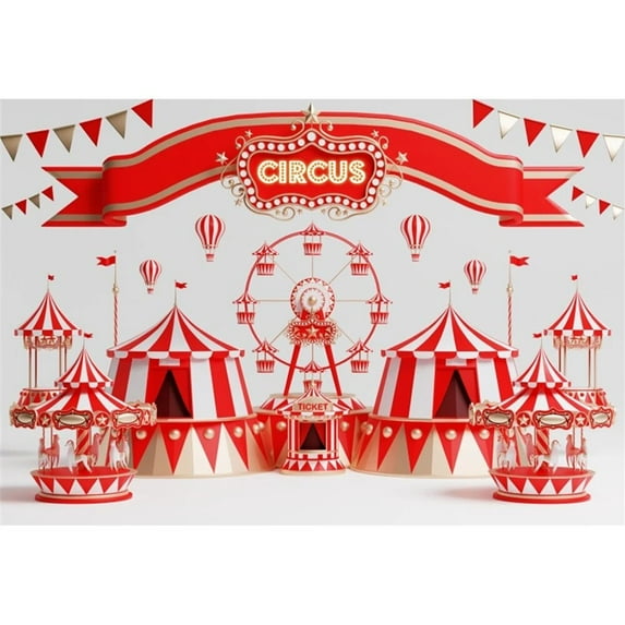 Circus Background Newborn Birthday Party Red Hot Air Balloon Ferris ...