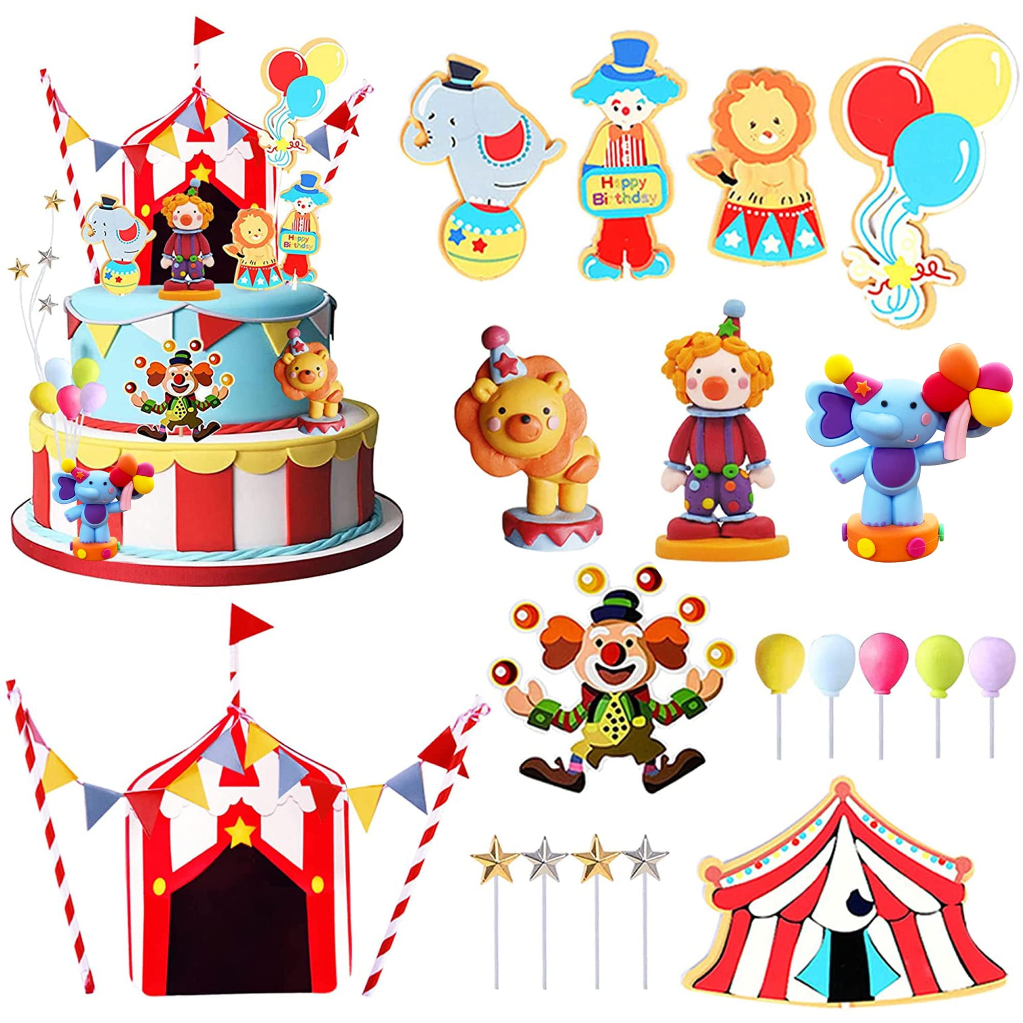 Circus Cake Toppers Carnival IEF31 Cupcake Toppers Circus Birthday Cake ...