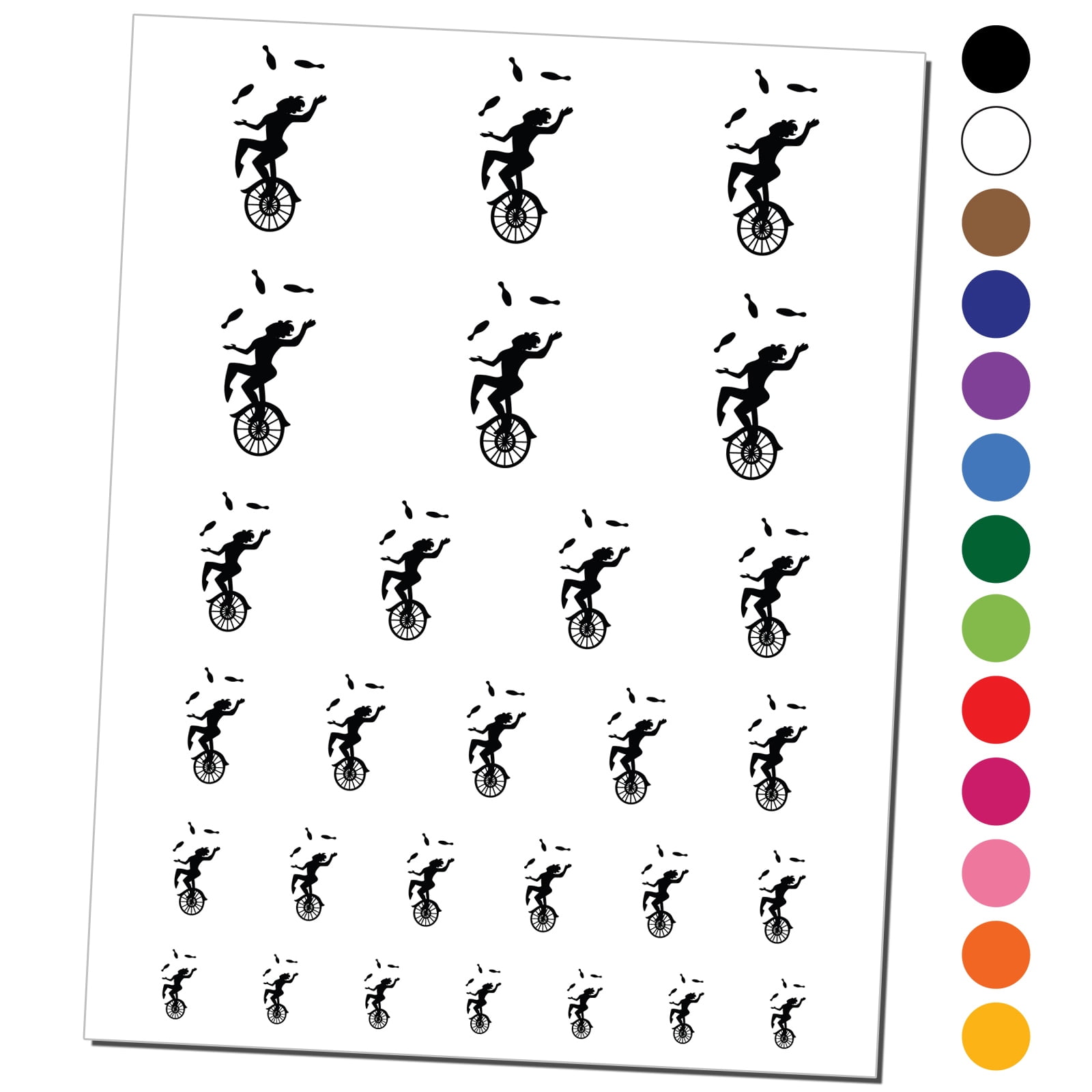 Circus Carnival Acrobat Juggling on Unicycle Water Resistant Temporary ...