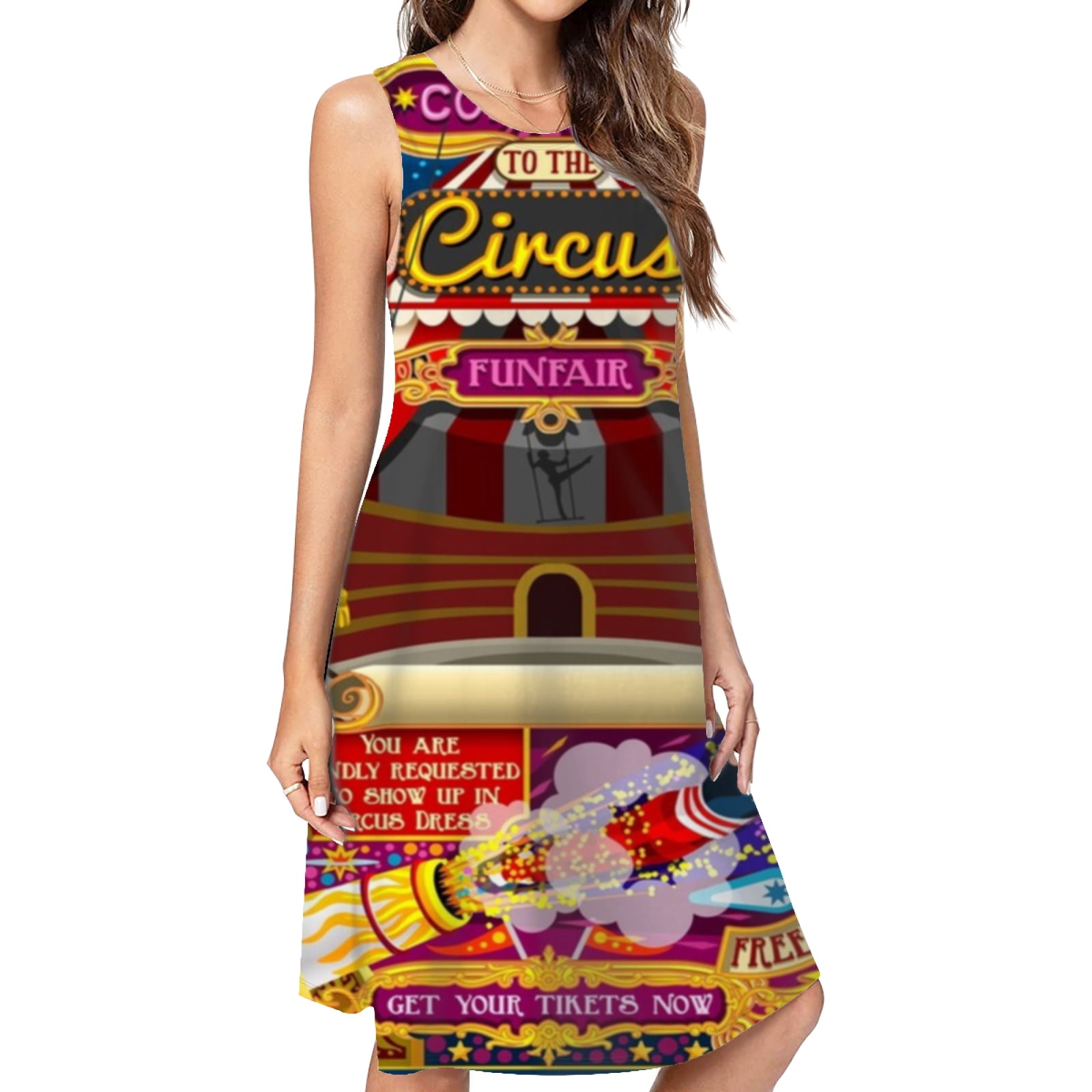 Circus Carnival Amusement Festival Dress Loose Women'S Dress Beach Dresses With Pockets Dresses ...