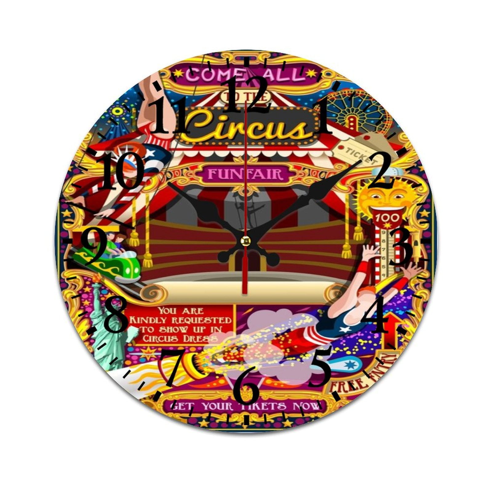 Circus Carnival Amusement Festival Wall Clock Modern Design Clocks Wall ...