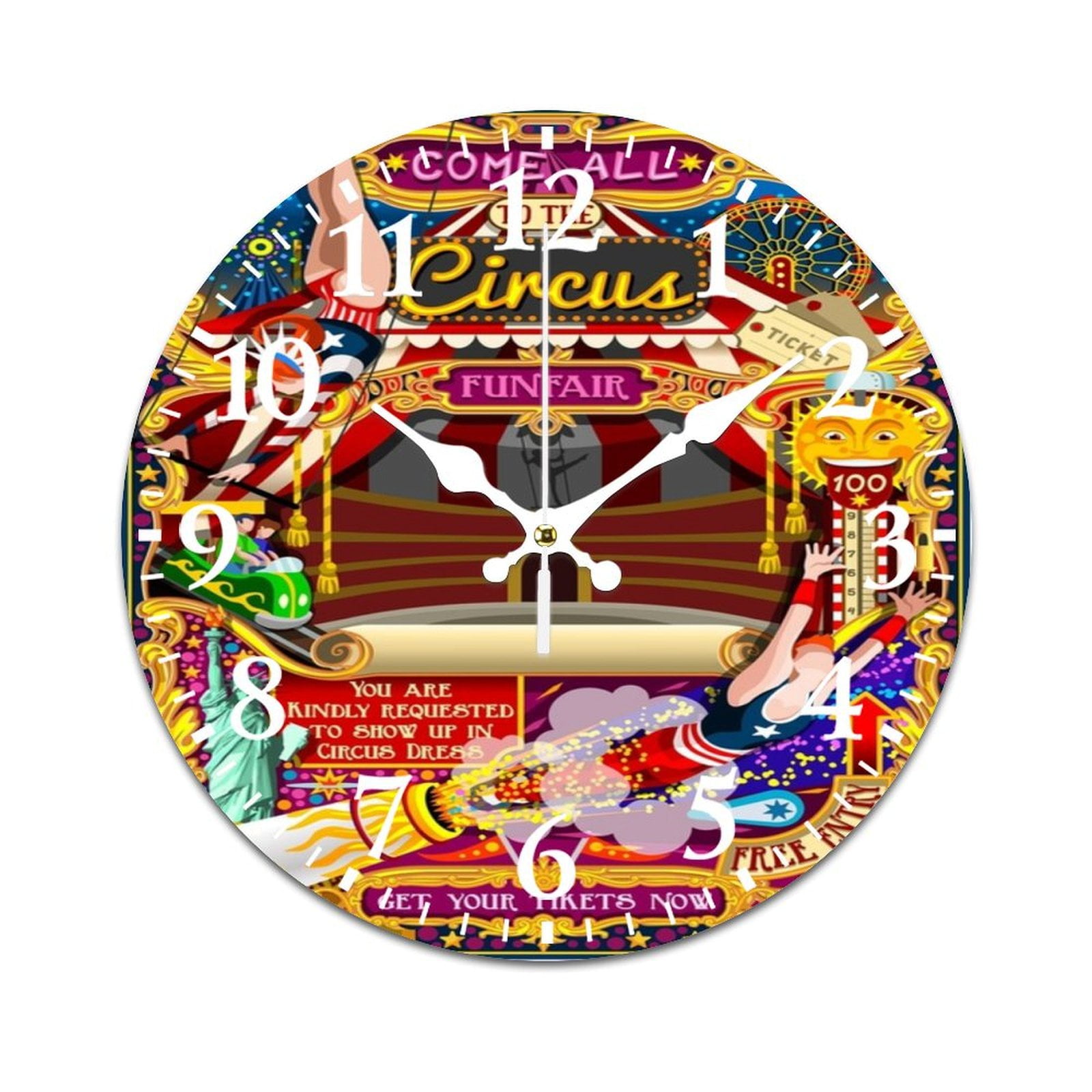 Circus Carnival Amusement Festival Wall Clock Modern Design Clocks Wall ...