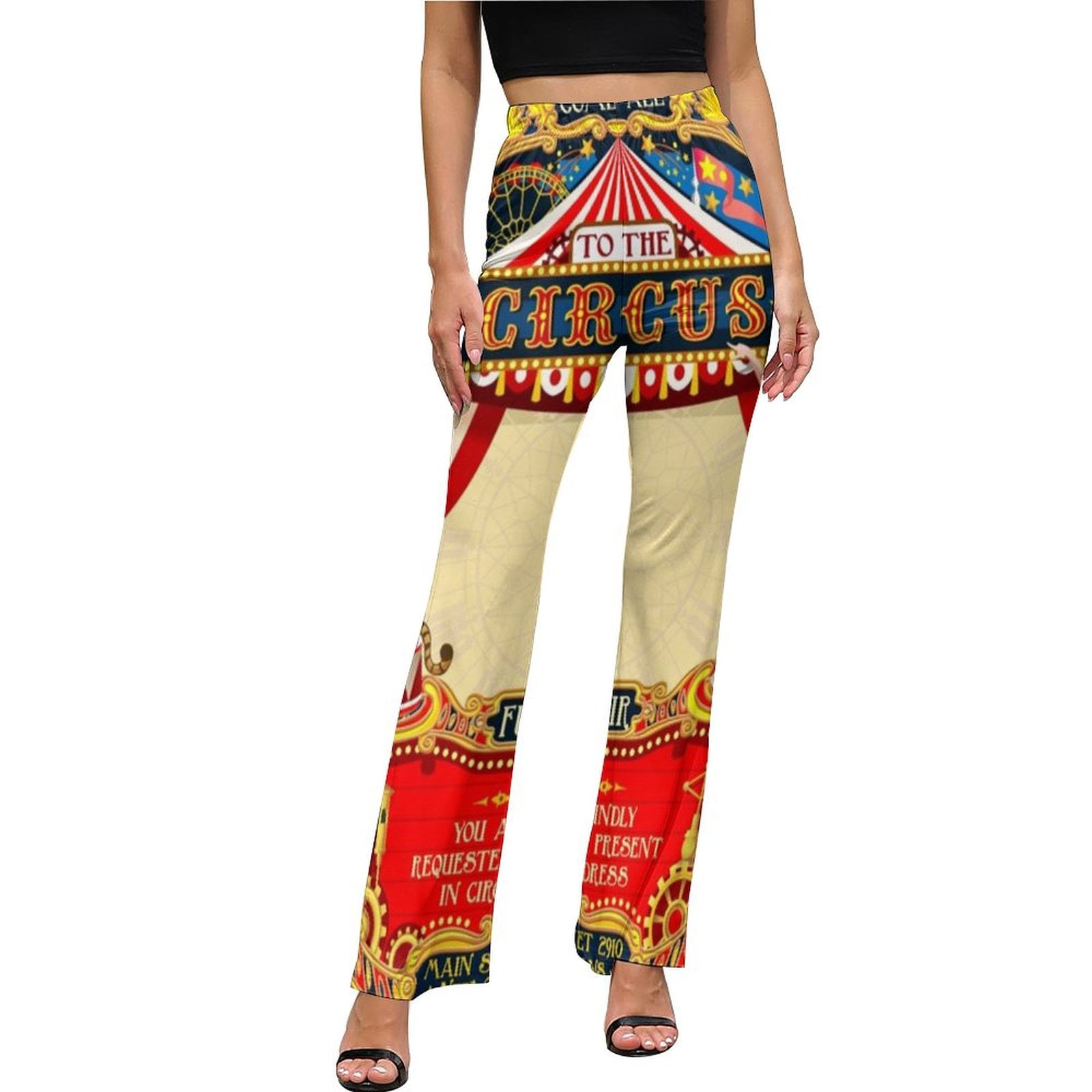 Circus Carnival Invite Vintage High Waisted Casual Flared Trousers ...