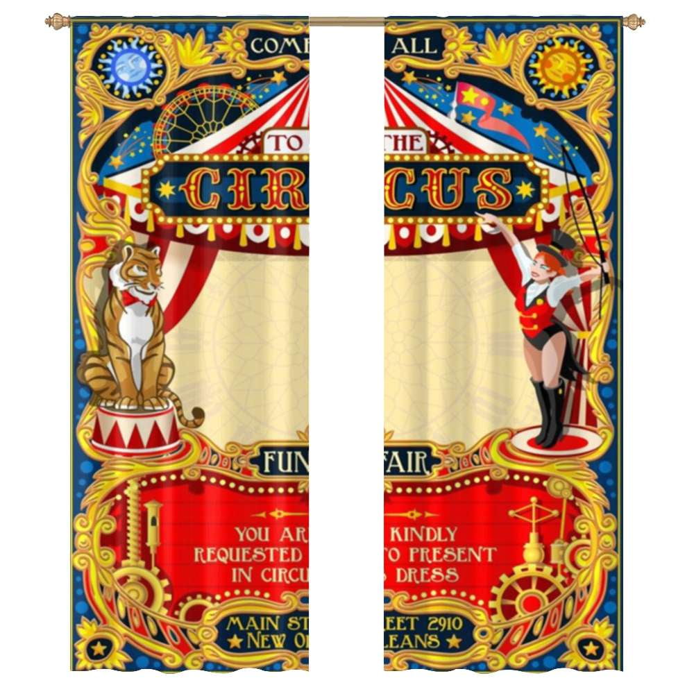 Circus Carnival Invite Vintage Modern Tulle Window Curtains for Living ...