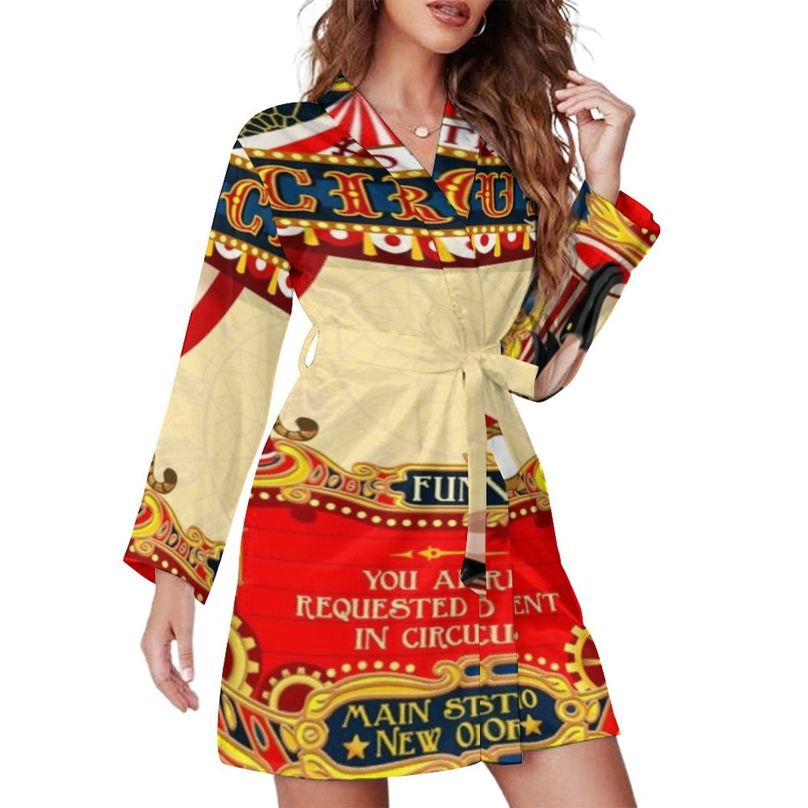 Circus Carnival Invite Vintage Night Robe Long Sleeve V Neck Robe With ...