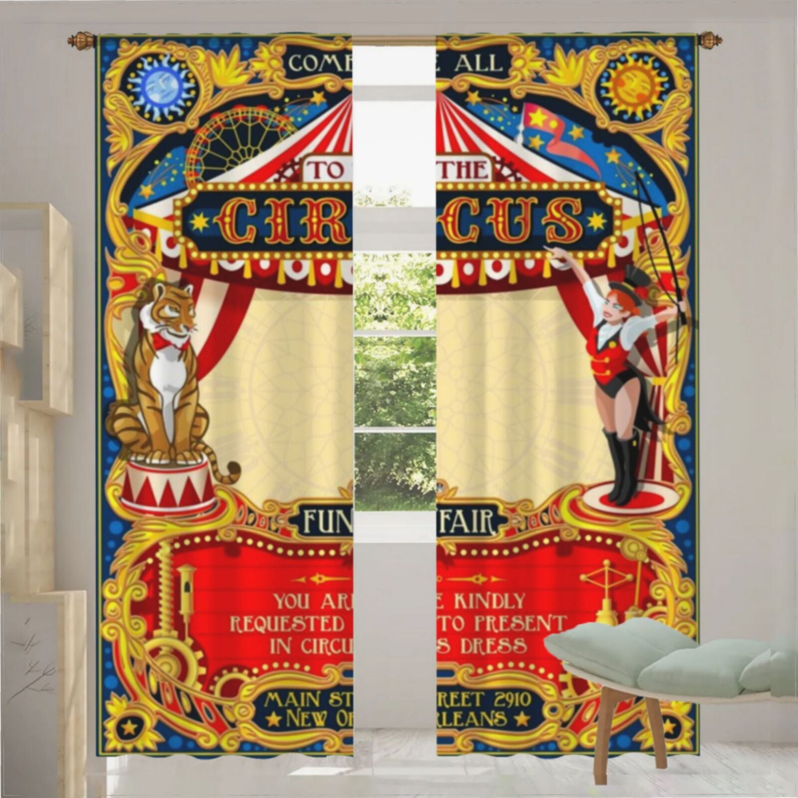 Circus Carnival Invite Vintage Voile Sheer Curtains Living Room Window ...