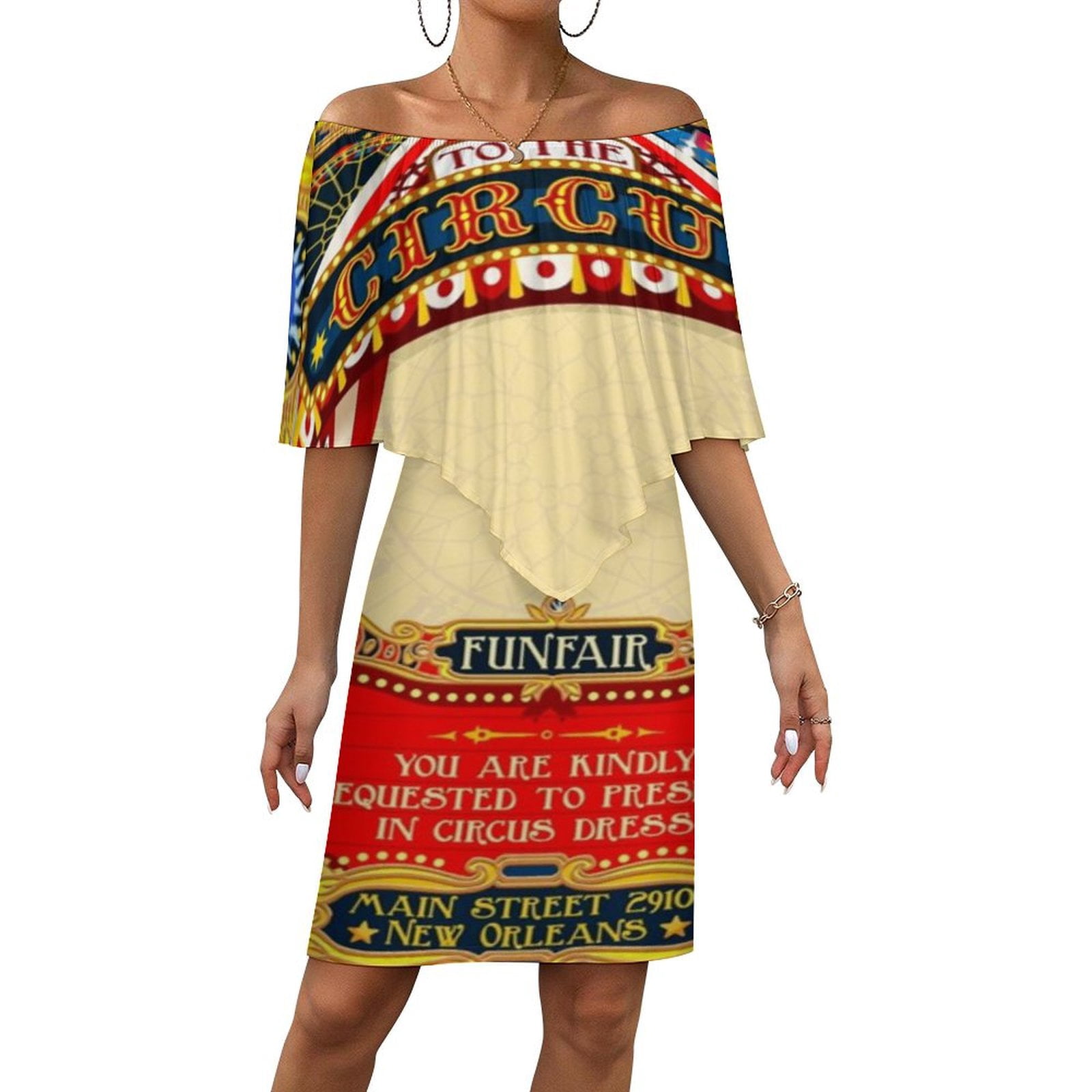 Circus Carnival Invite Vintage Women's Off The Shoulder Ruffles Summer ...