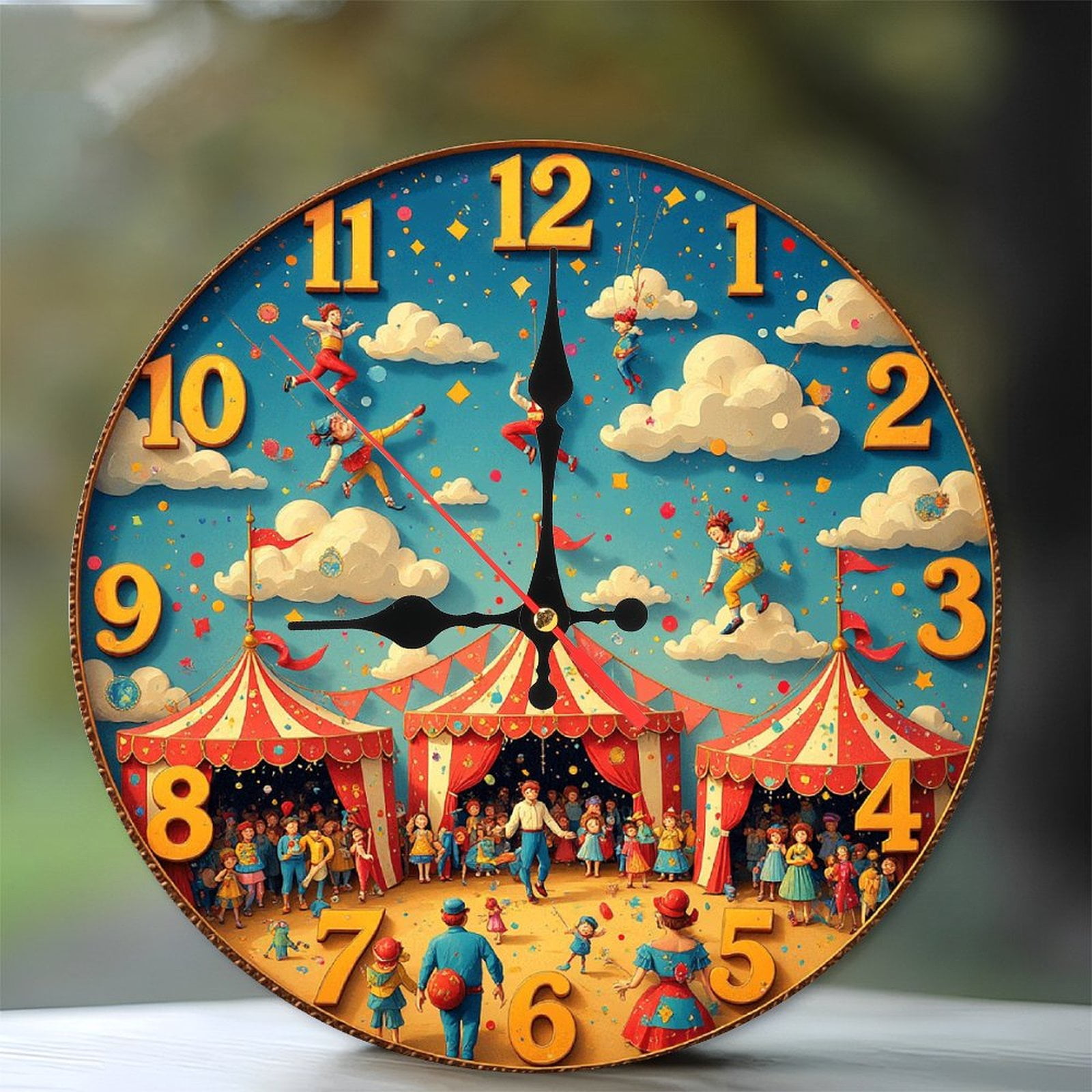 Circus Clock Carnival Vintage Artwork 10-Inch Silent Wooden Wall Clock ...